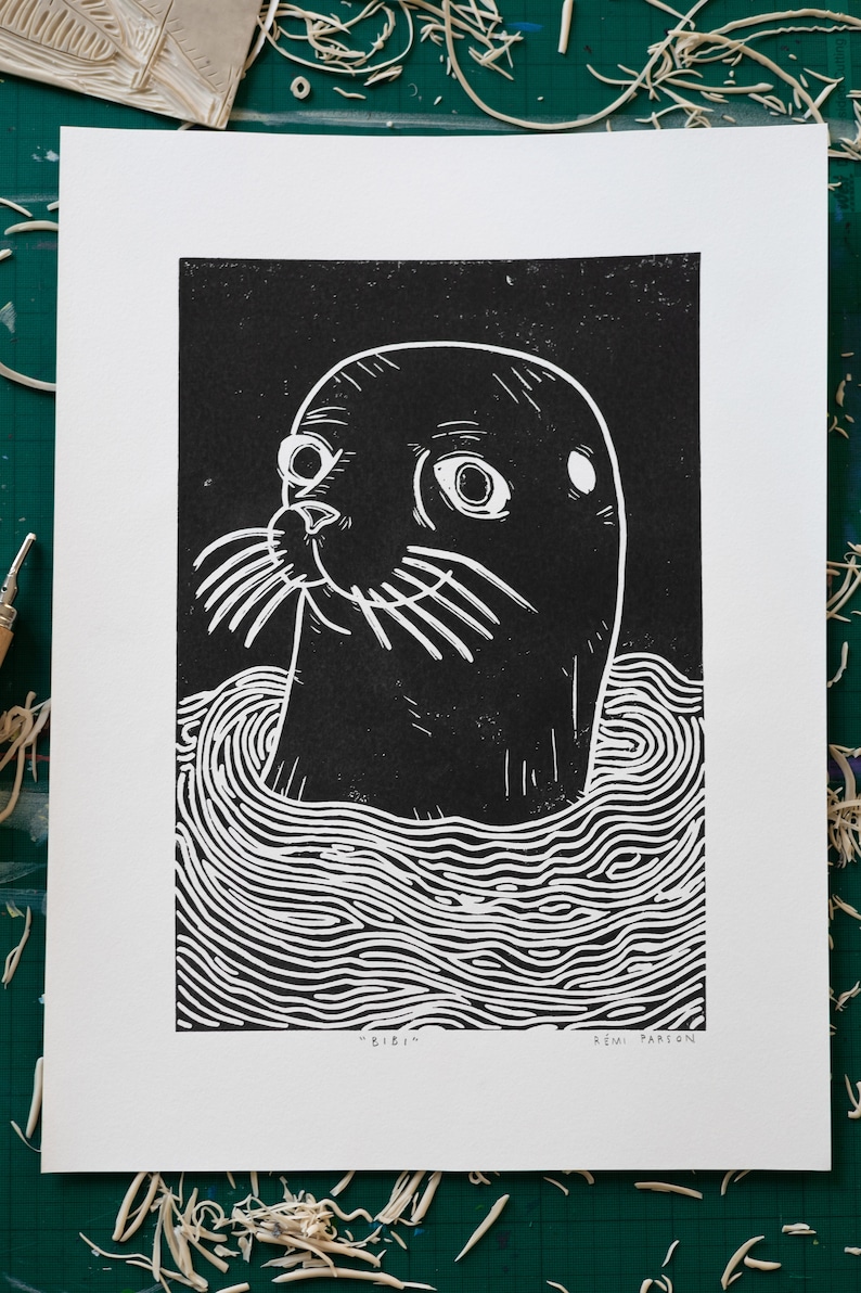 Bibi the Seal Handmade Relief Block Printing Linocut Poster (A3) - Etsy