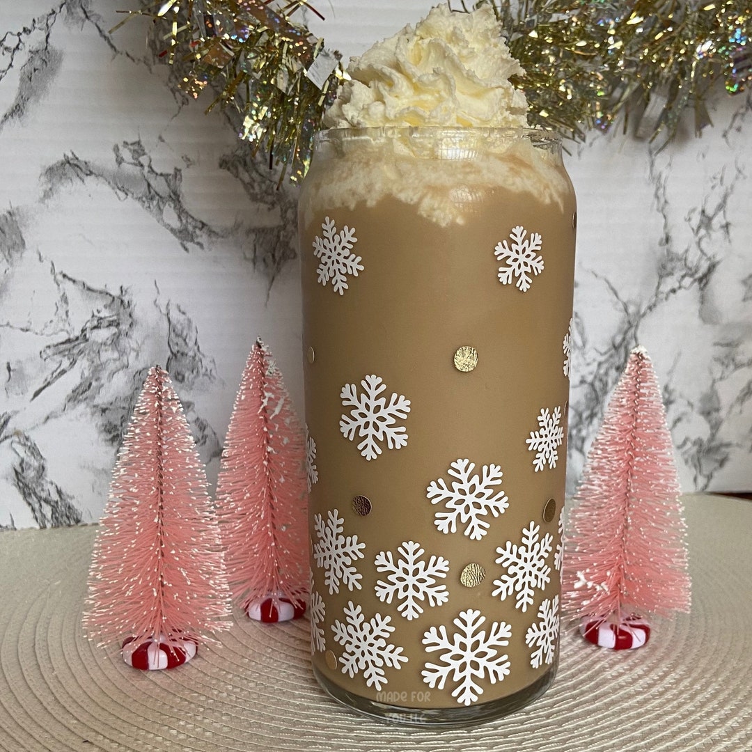 Snowflake Cup/snowflake Glass Can/glass Can Cup/holiday Cups/cute ...