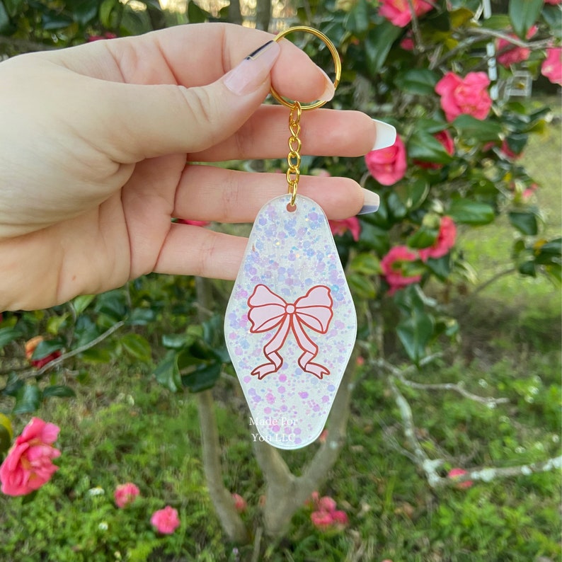 Coquette Bow Keychain Bow Motel Keychain Gift for Her Pink Bow Keychain ...