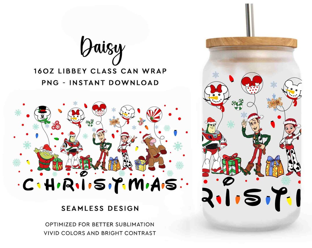 Cartoon Christmas 16oz Glass Can Wrap PNG, Christmas Libbey Glass Can ...