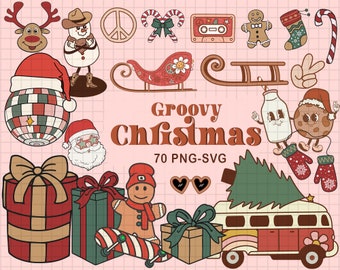 Groovy Christmas Clipart - Etsy