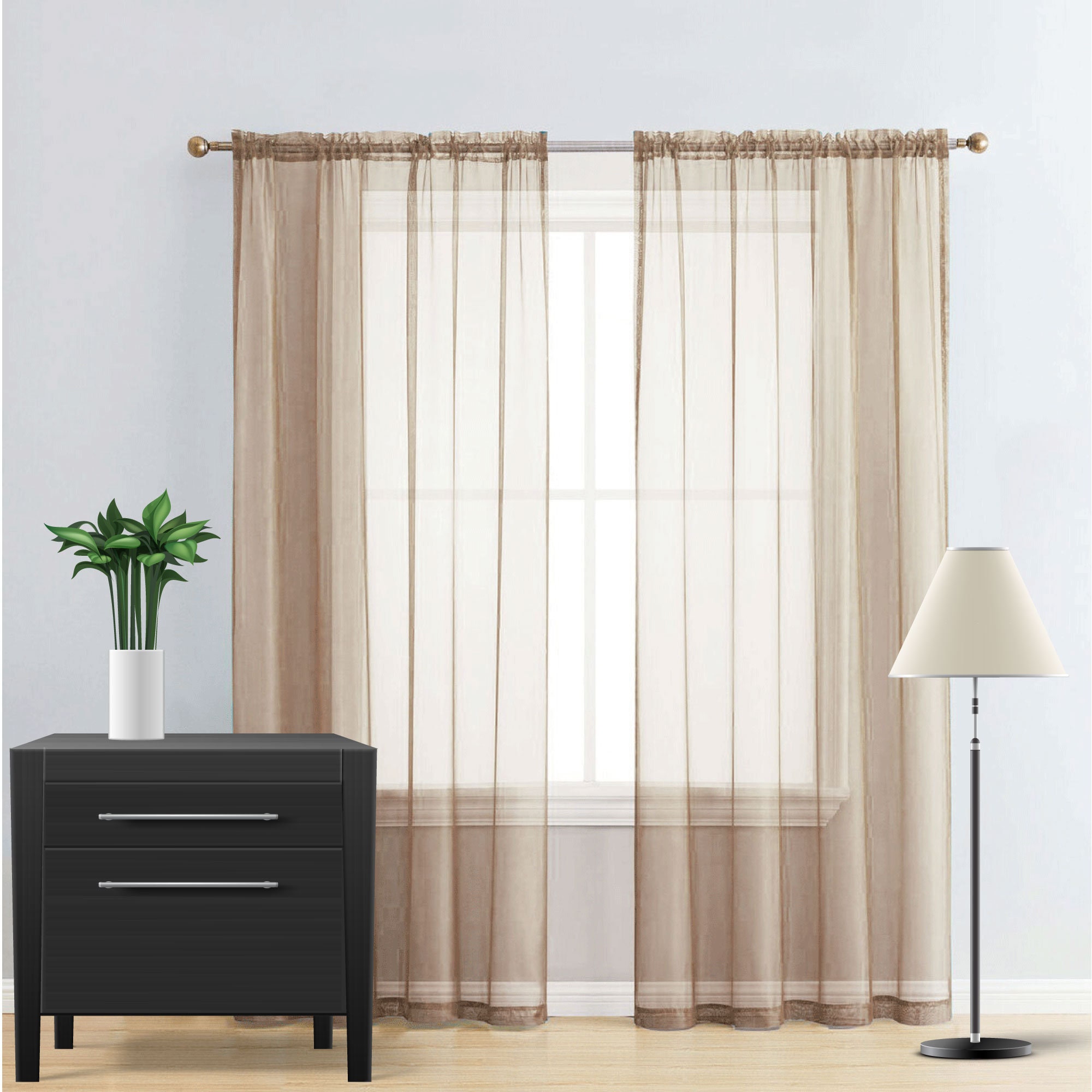 Pair of Light Brown Sheer Voile Curtains, Custom Made, Window Treatment ...