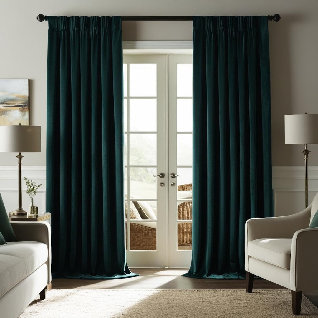 Dark Green Velvet Curtains | Luxurious Window Drapes for Living Room ...