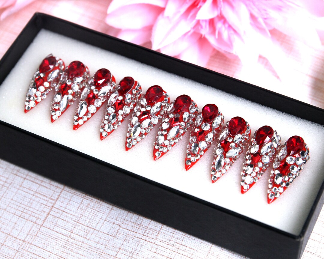 Crimson Ruby Press on Nails | Glossy Gel X False Nails | Salon Bridal ...