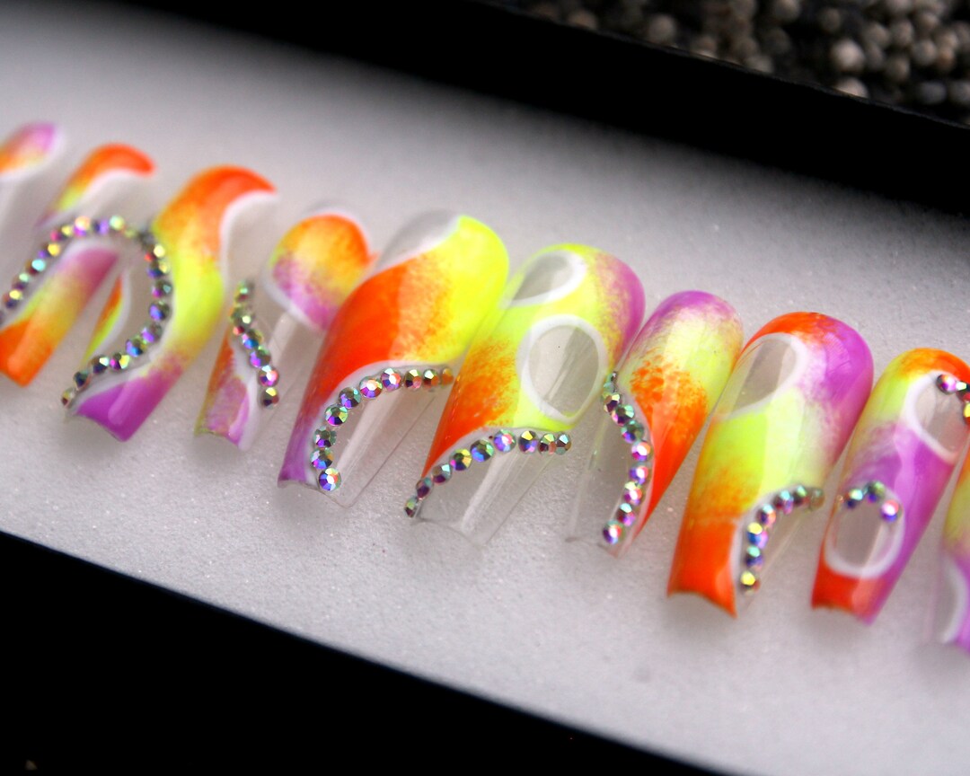 Summer Heat Press on Nails - Handmade Coffin Fake Nails V127 - Etsy