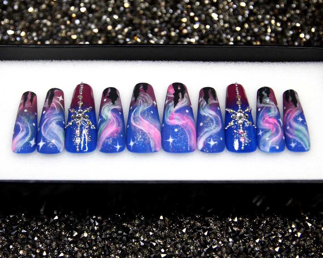 Fairy Tales Press on Nails | Marble Purple False Nails | French Tip ...