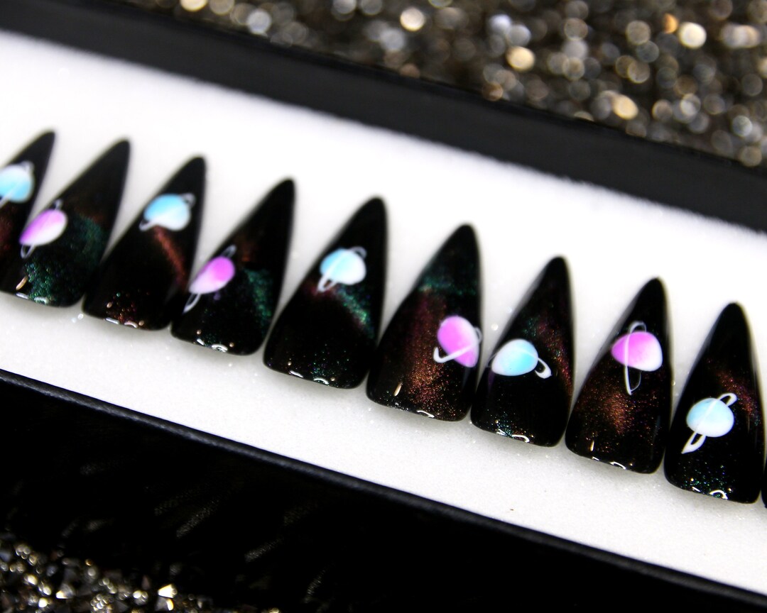 Cat Eyes Press on Nails | Punk Nails | Black Coffin Nails Luxury | Gel ...
