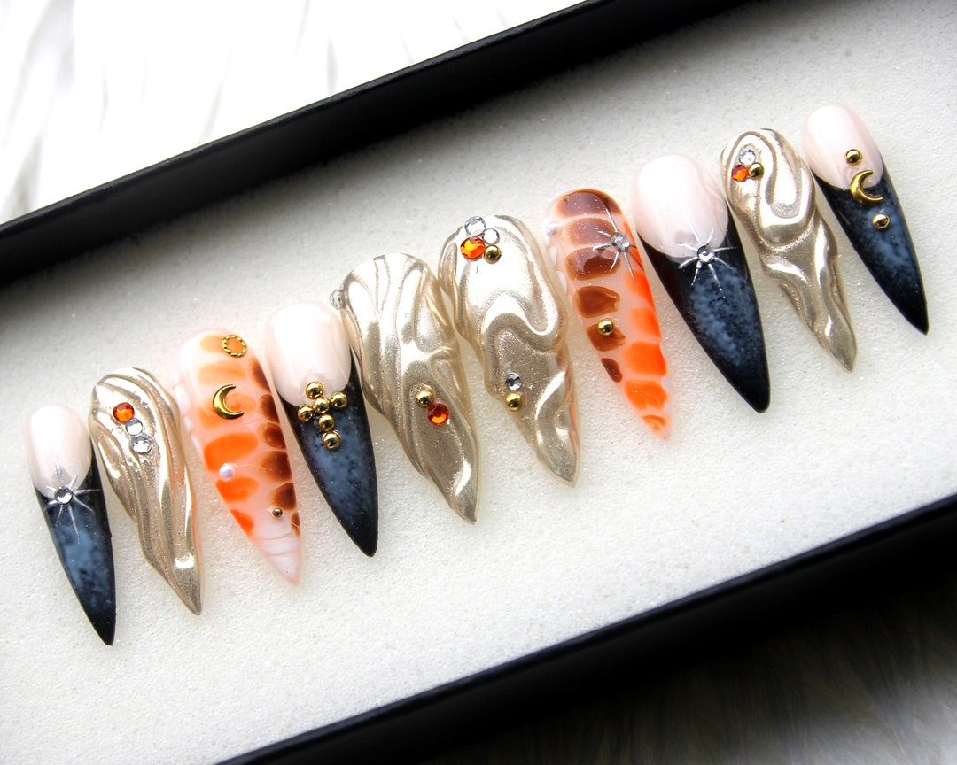 Catholic 3D Press on Nails | 3D Gel Baby Blue Ombre Nails | Elegant ...