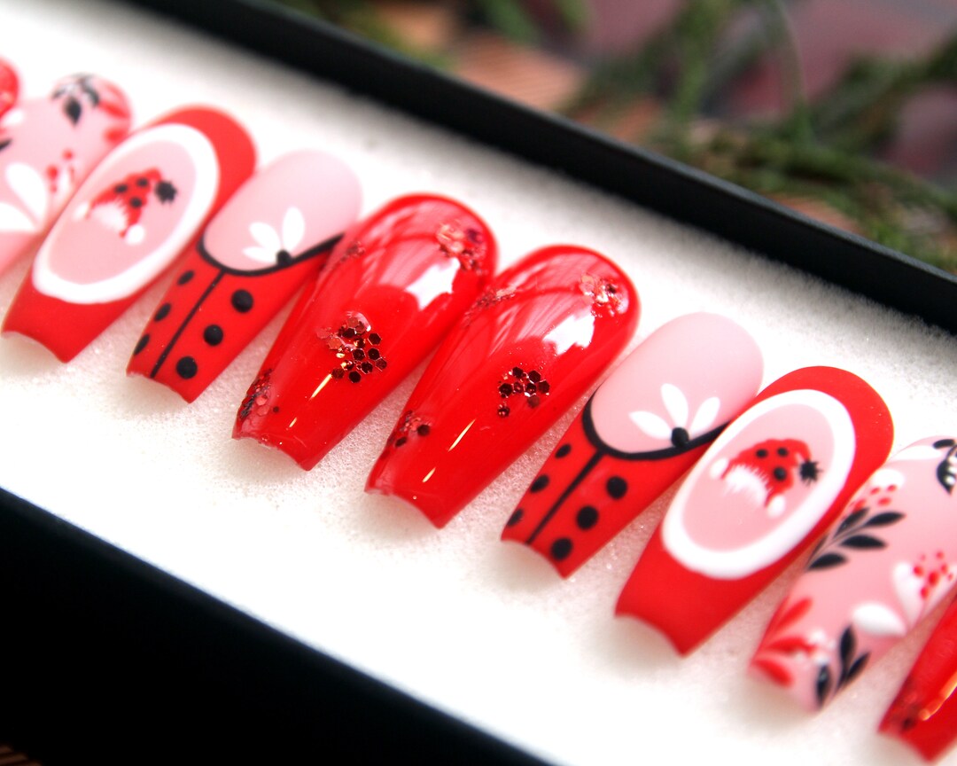 Little Elf Christmas Press on Nails | Red Glossy False Nails | Gift for ...