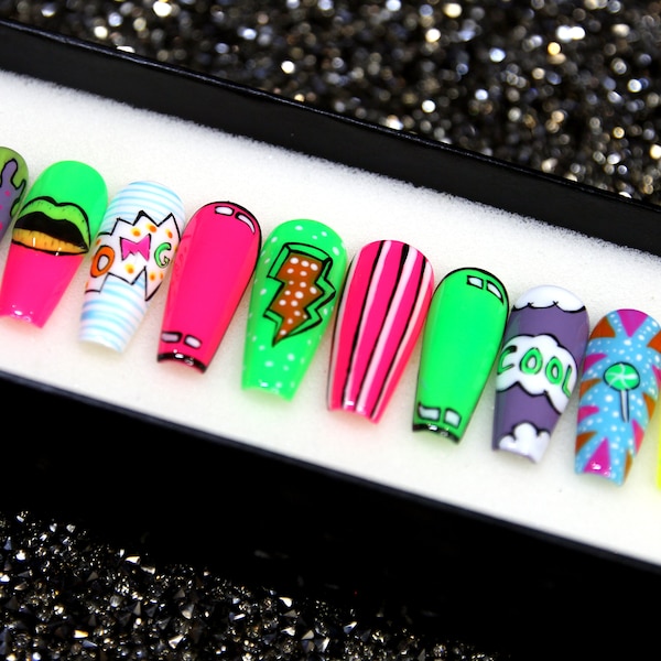 Press on Comic Nails - Etsy