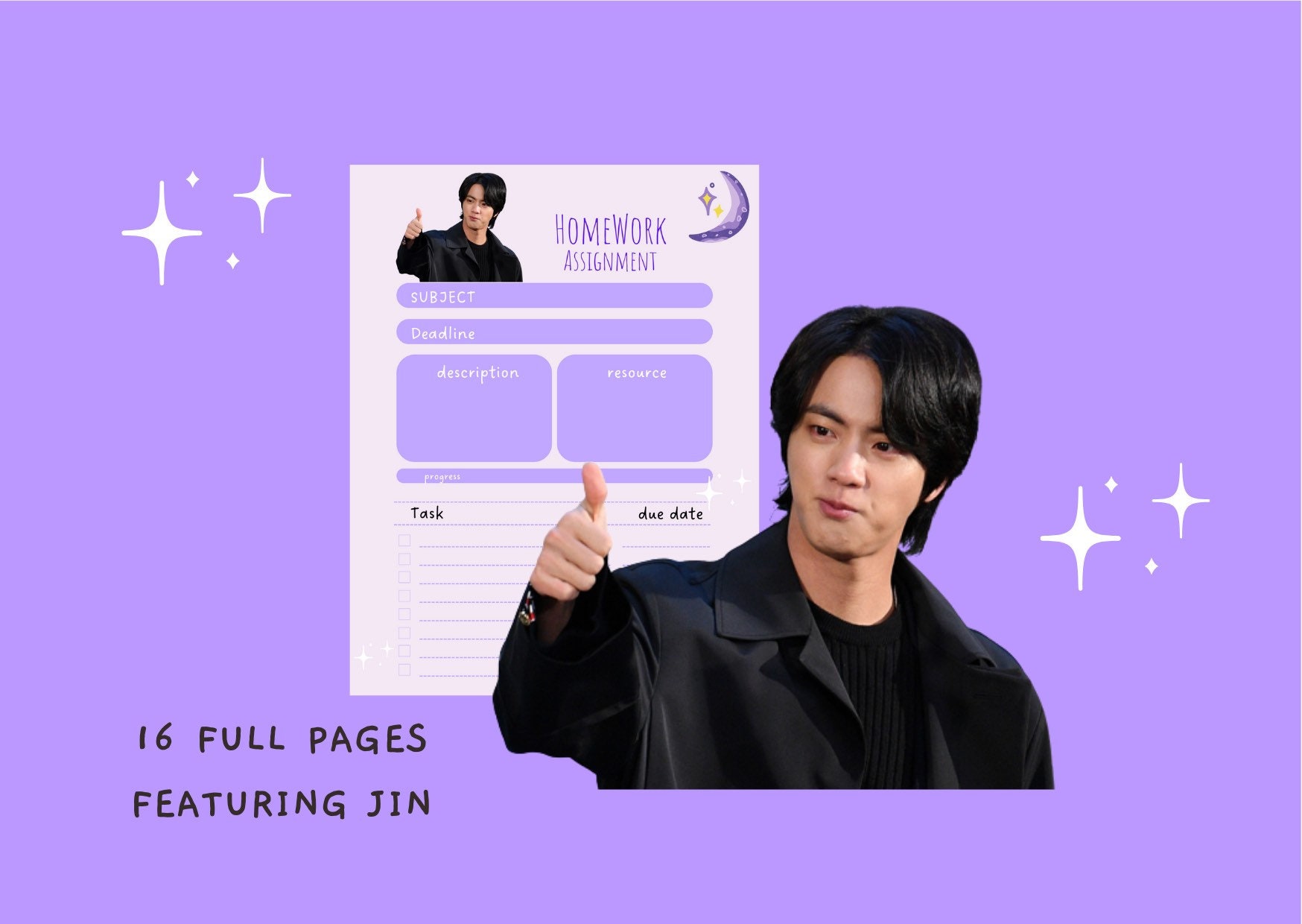 BTS Jin Digital Planner Jin Inspired Planner for School - Etsy