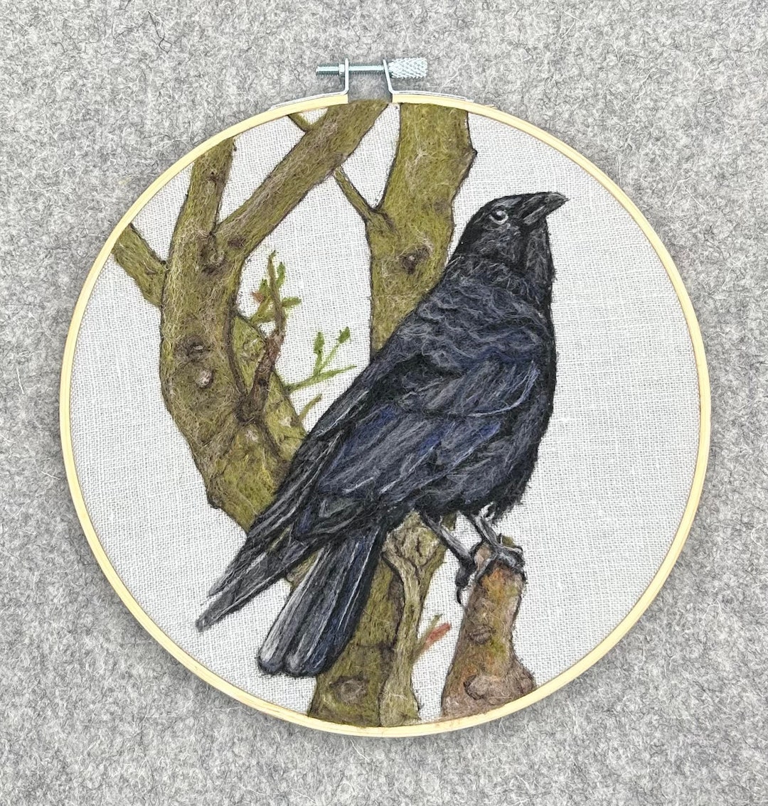 Needle Felted Crow Made From Wool, Bird Portrait, Bird Lovers Gift ...