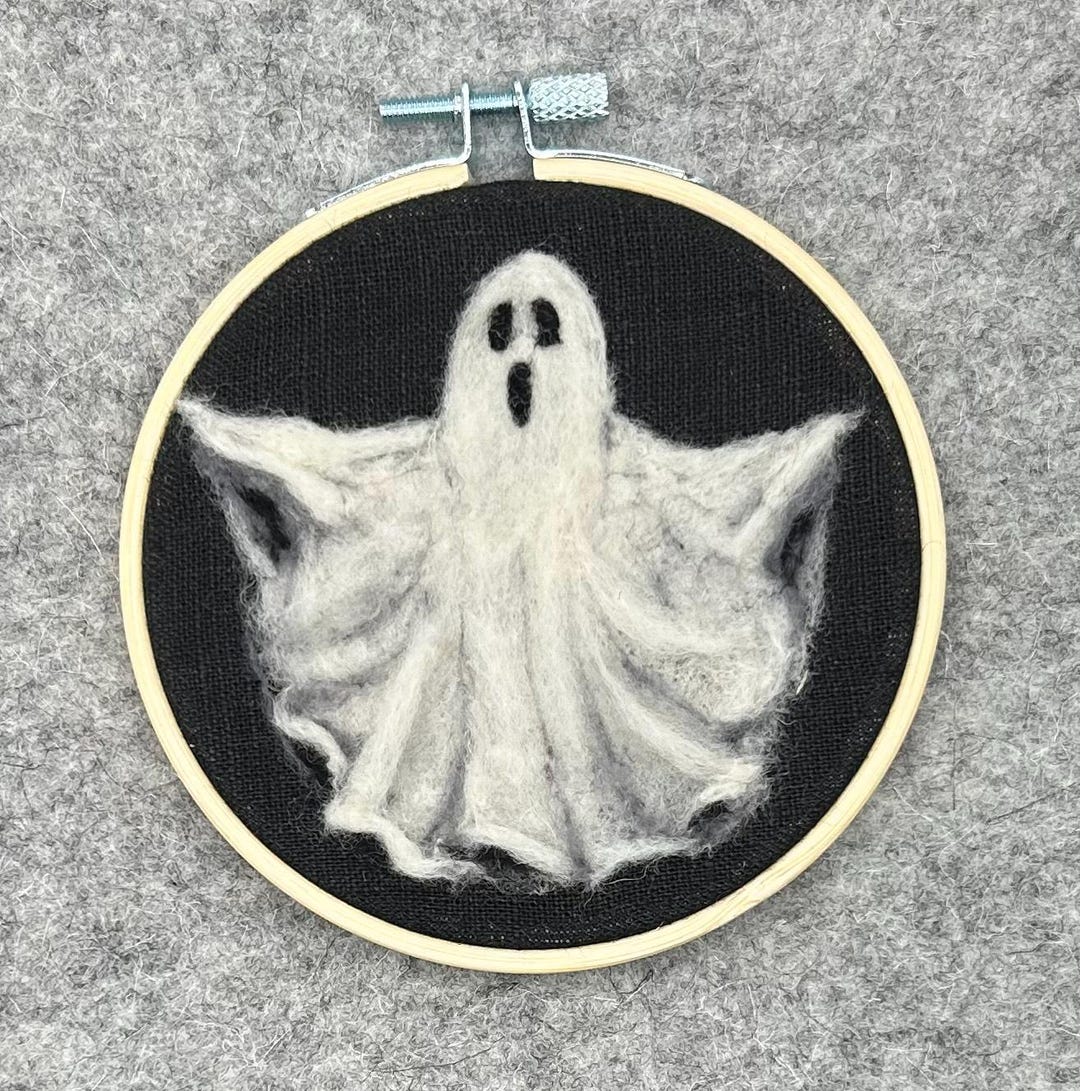 Ghost Needle Felted Wool Painting. Adorable 4” Ghost Ornament, Halloween Ghost Decoration ...