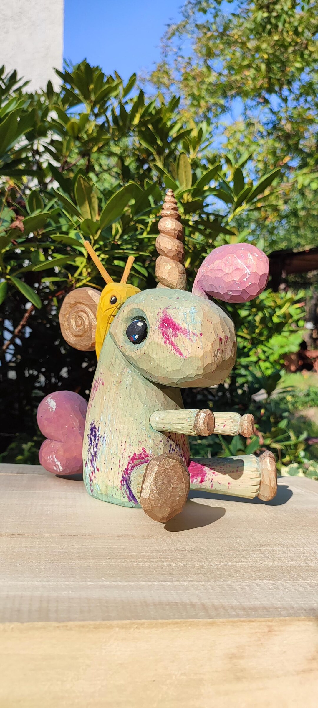 10 Inch Splashed Unicorn With Snail Mane - Unique Handmande Wood ...