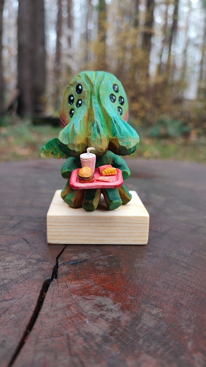 Hungry Cthulhu handmade Wood Carving Hand Carved and - Etsy