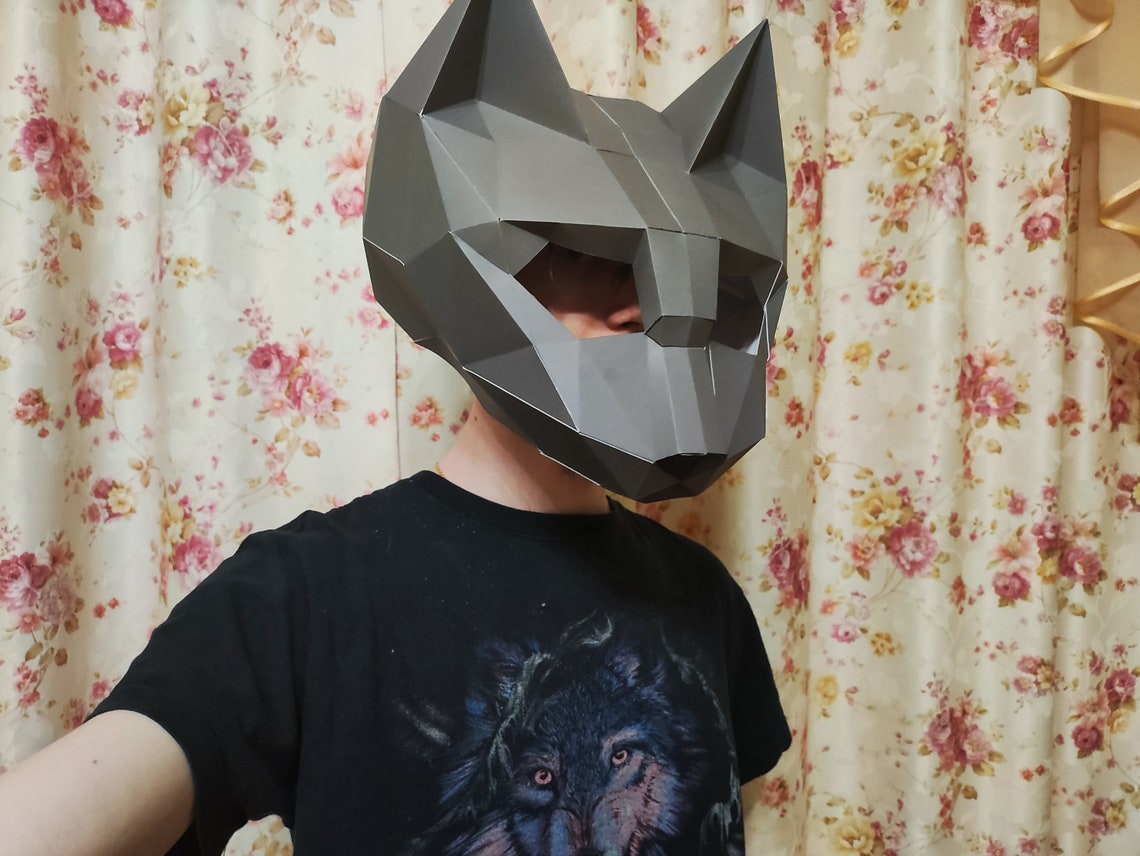 Cat Masks, Low Poly Papercraft DIY Mask, Template Paper Mask Home ...