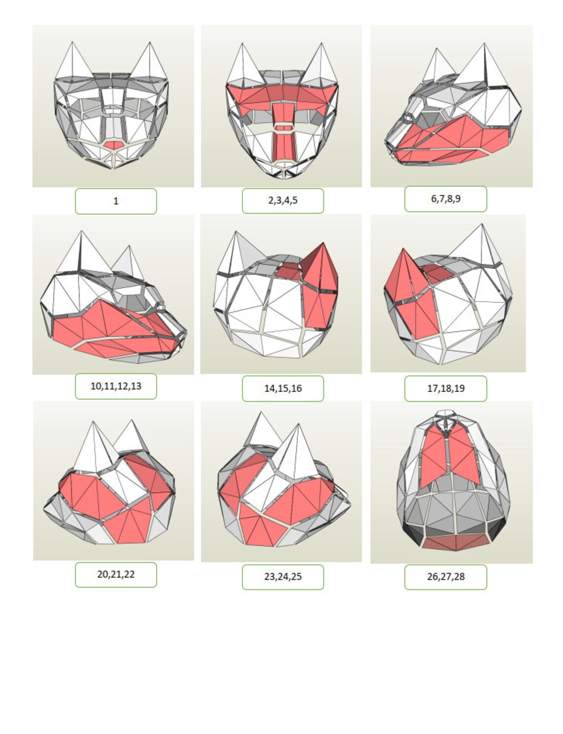 Cat Masks, Low Poly Papercraft DIY Mask, Template Paper Mask Home ...