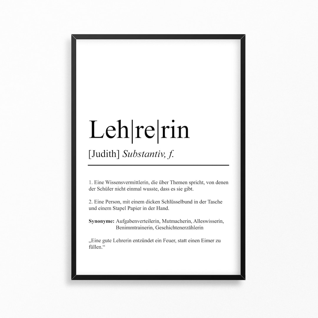 Lehrerin Definition Poster personalisierbar mit Namen Beruf Poster ...