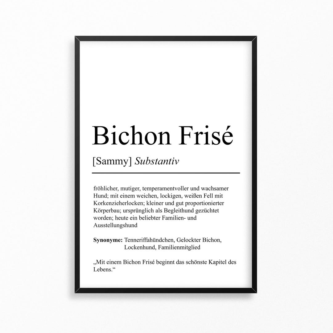 Bichon Frise Definition Poster Customizable With Name Dog Breed Poster ...