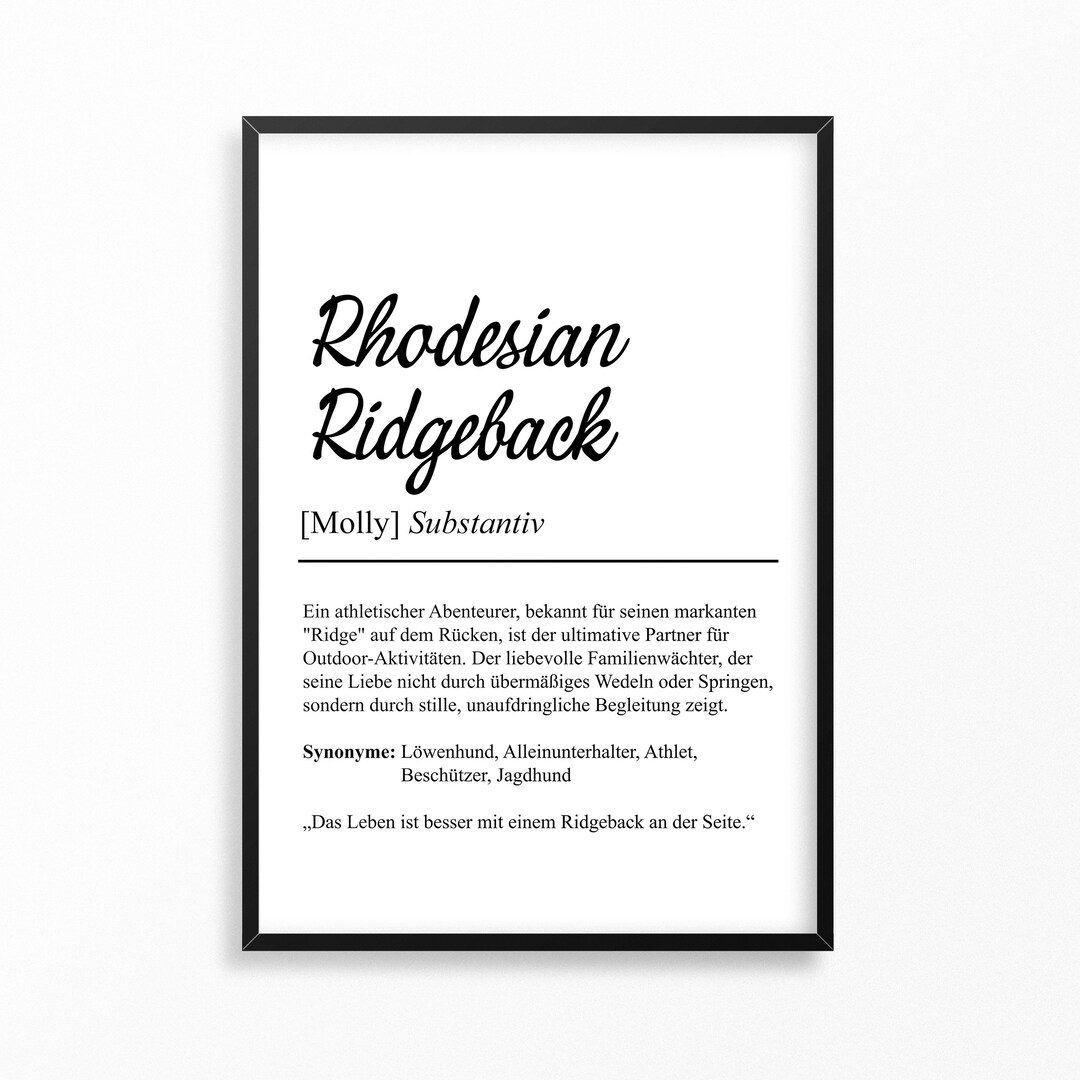 Rhodesian Ridgeback Definition Poster Personalizable Dog Breed Poster ...