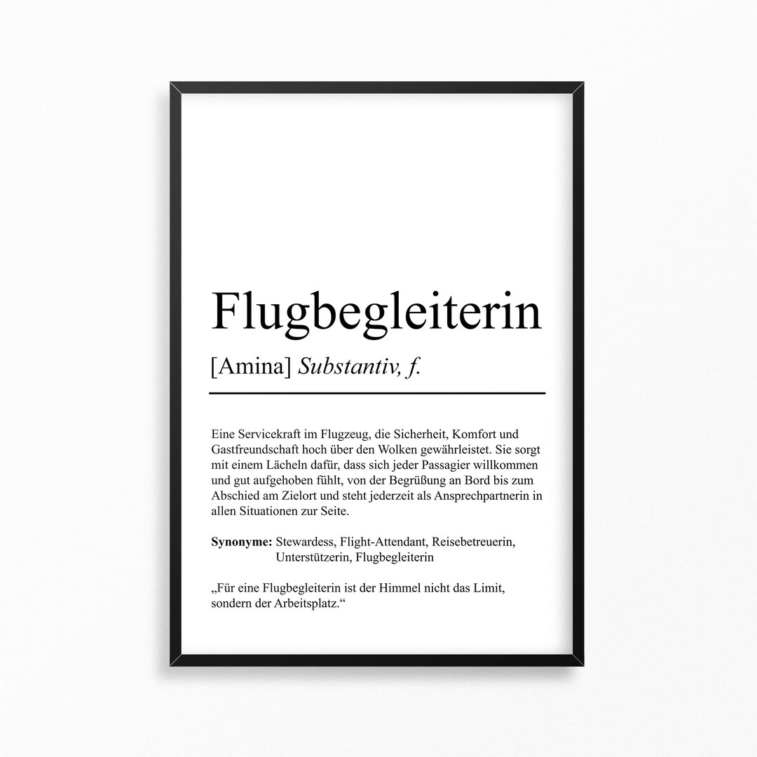 Flight Attendant Definition Poster Customizable With Name Profession ...
