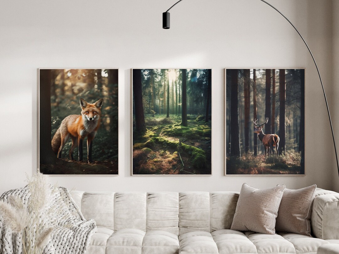 Wald Poster 3er Bundle Fuchs Hirsch Und Waldlandschaft Premium Poster Set Geburtstag Geschenk ...