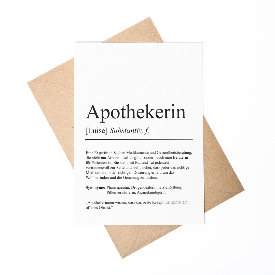 Pharmacist Definition Card A6 Personalizable With Name Profession ...