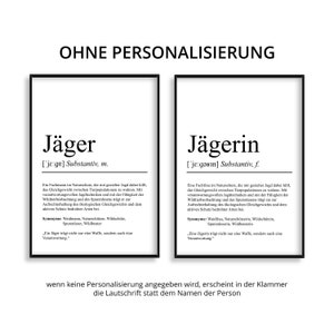 Jäger Definition Poster personalisierbar mit Namen Beruf Poster Jäger ...