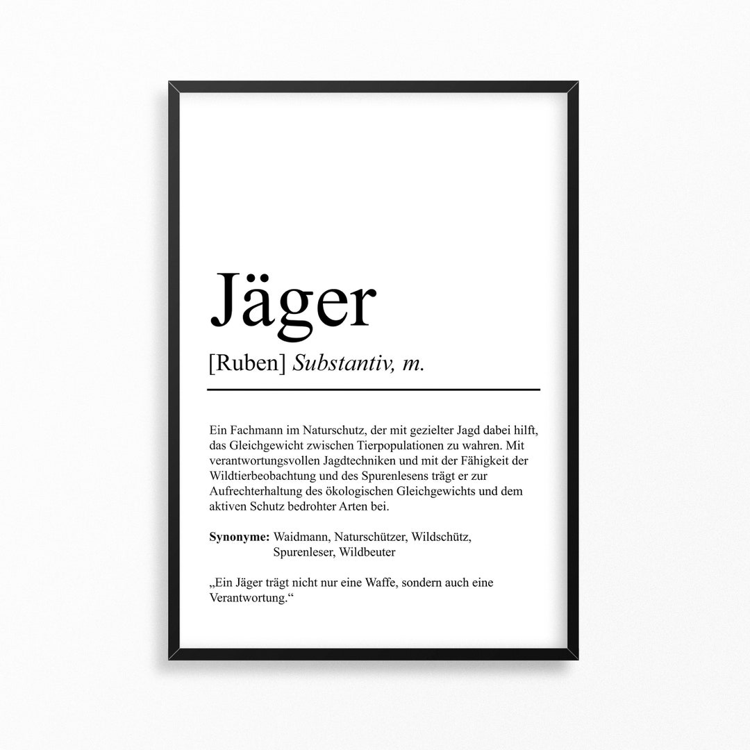 Jäger Definition Poster personalisierbar mit Namen Beruf Poster Jäger ...