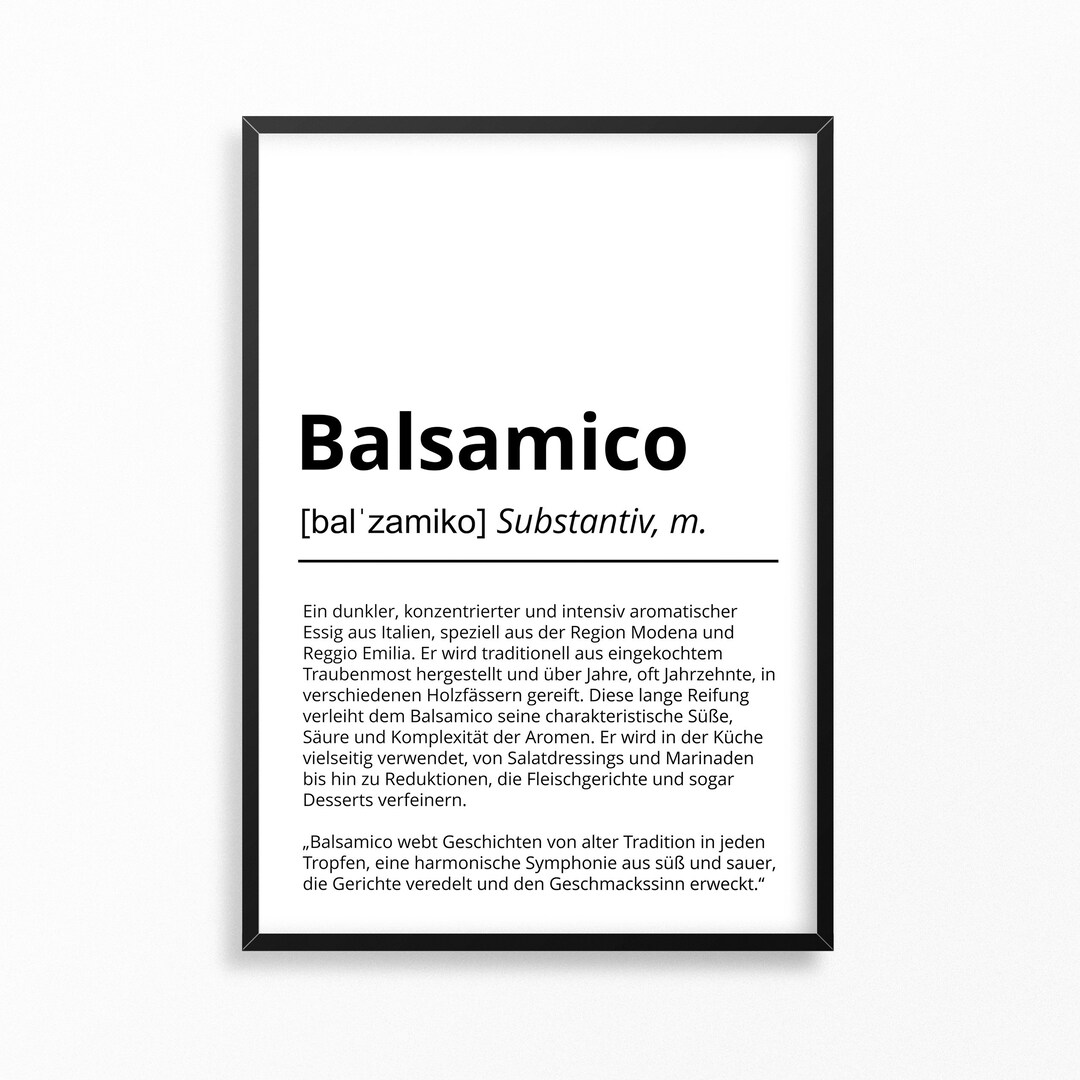 Balsamic Definition Kitchen Poster Minimalist Wall Decoration Gift for ...