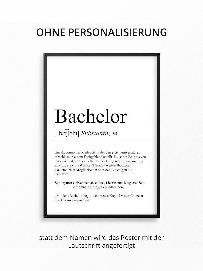 Bachelor Definition Poster personalisierbar mit Namen Abschluss Poster ...