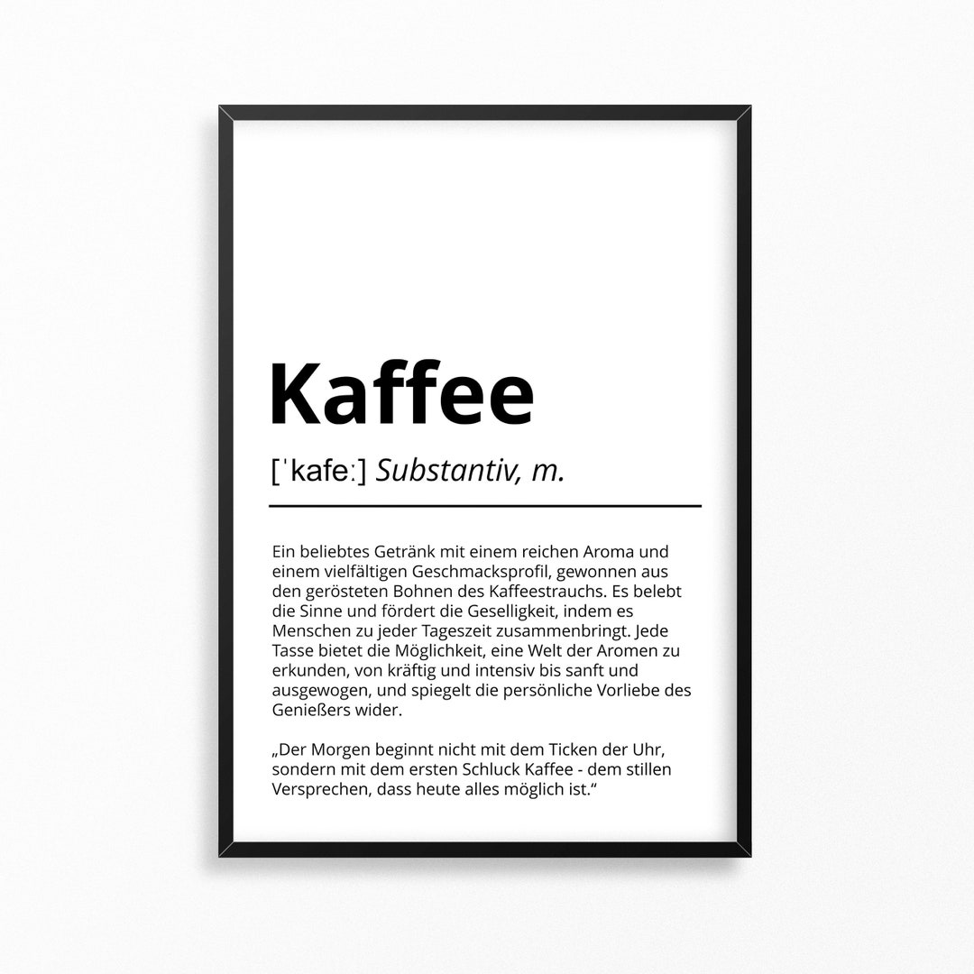 Kaffee Definition Poster Esszimmer minimalistisch Wanddeko Geschenk für ...
