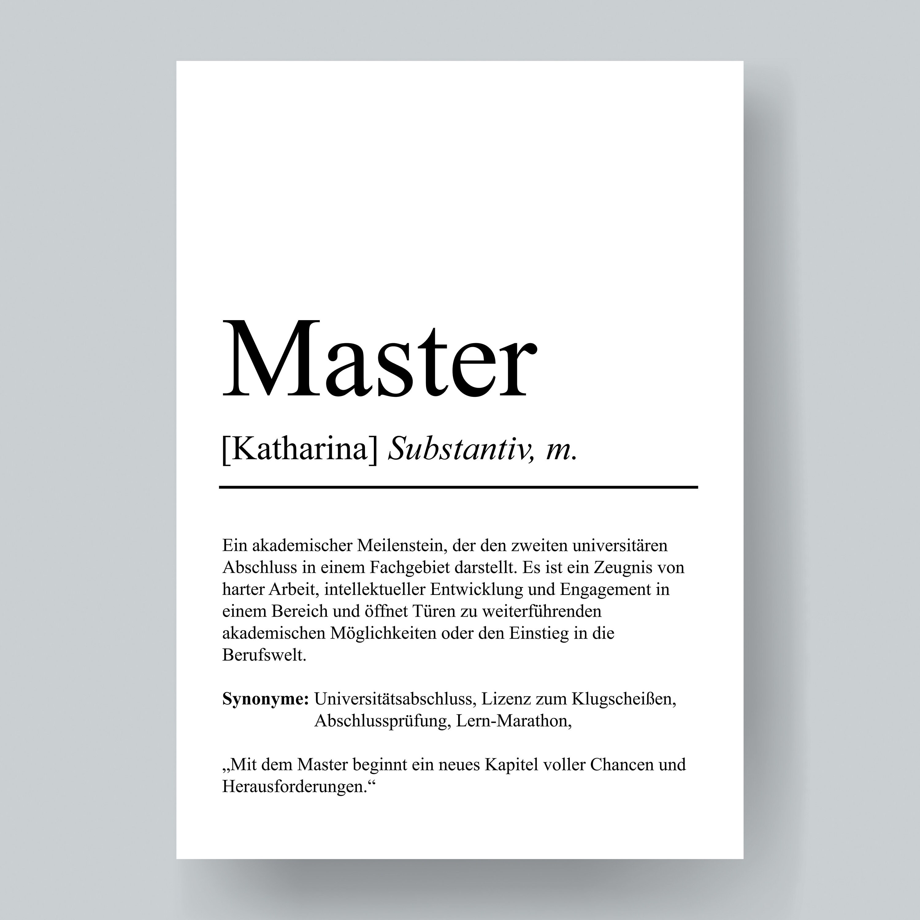 Master Definition Poster personalisierbar mit Namen Abschluss Poster ...