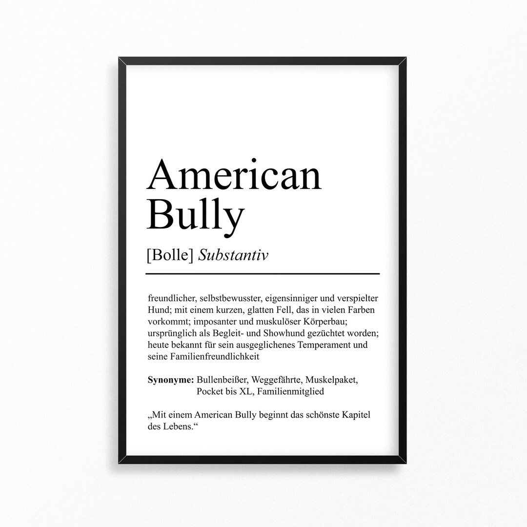 American Bully Definition Poster Customizable With Name Dog Breed ...