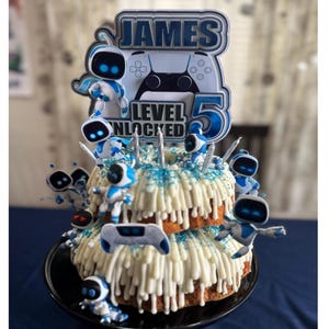Astro Cake Topper Set, Double Sided, Gamer Birthday Party Decorations ...