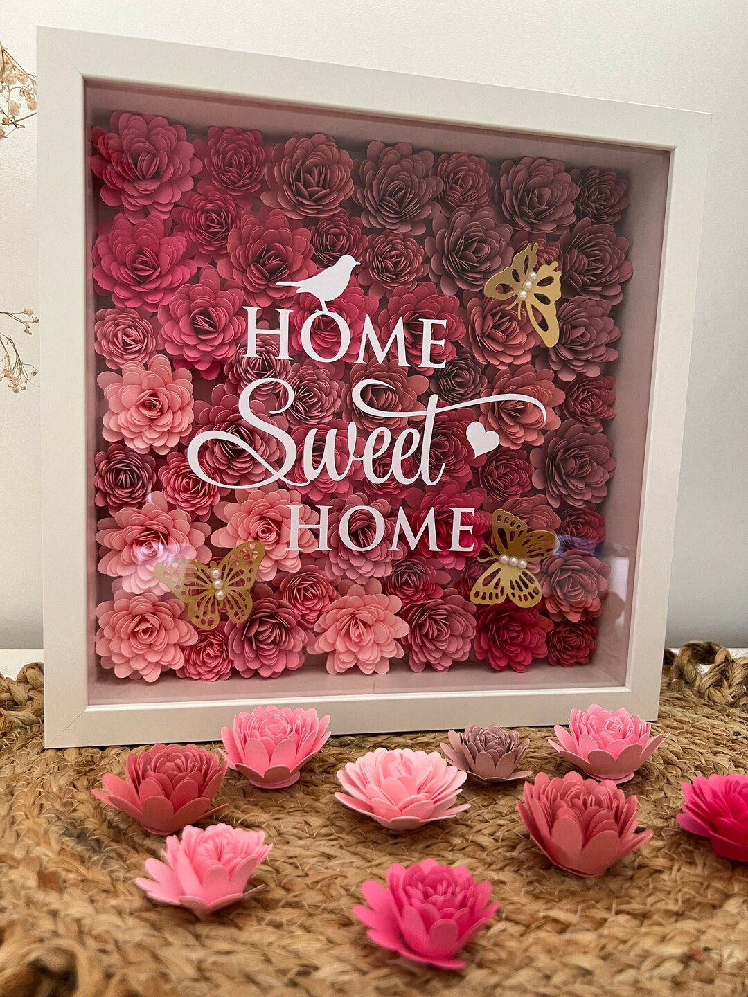 Home Sweet Home Rose Flower Box, Housewarming Gift, Paper Flower Shadow ...