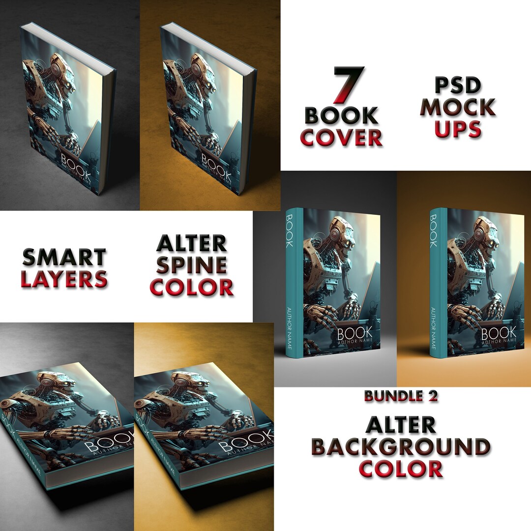 7 Book Cover Mockup Psds BUNDLE 2 With Smart Layers, Create and Design ...