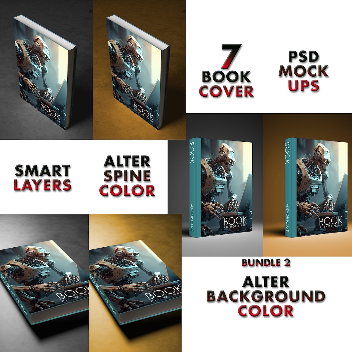 7 Book Cover Mockup Psds BUNDLE 2 With Smart Layers, Create and Design ...