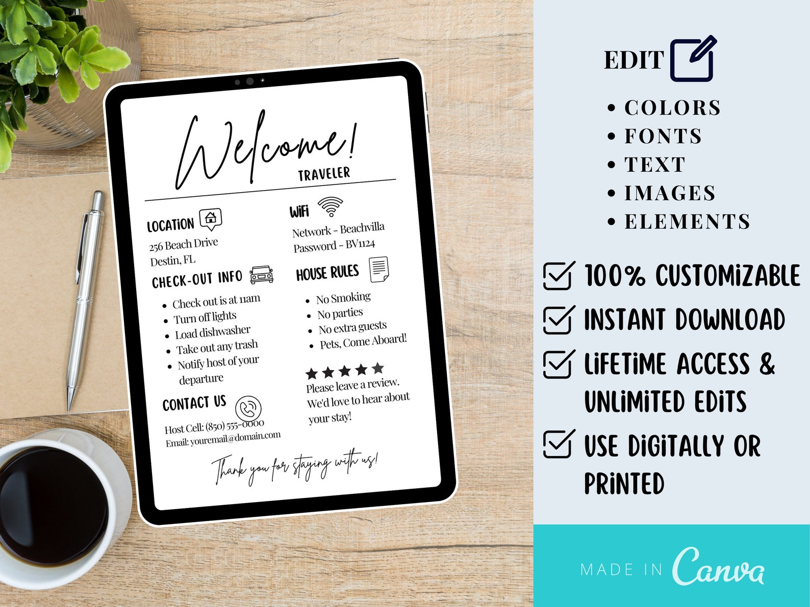 Vacation Welcome Sign Template - Editable House Welcome Sign Template ...