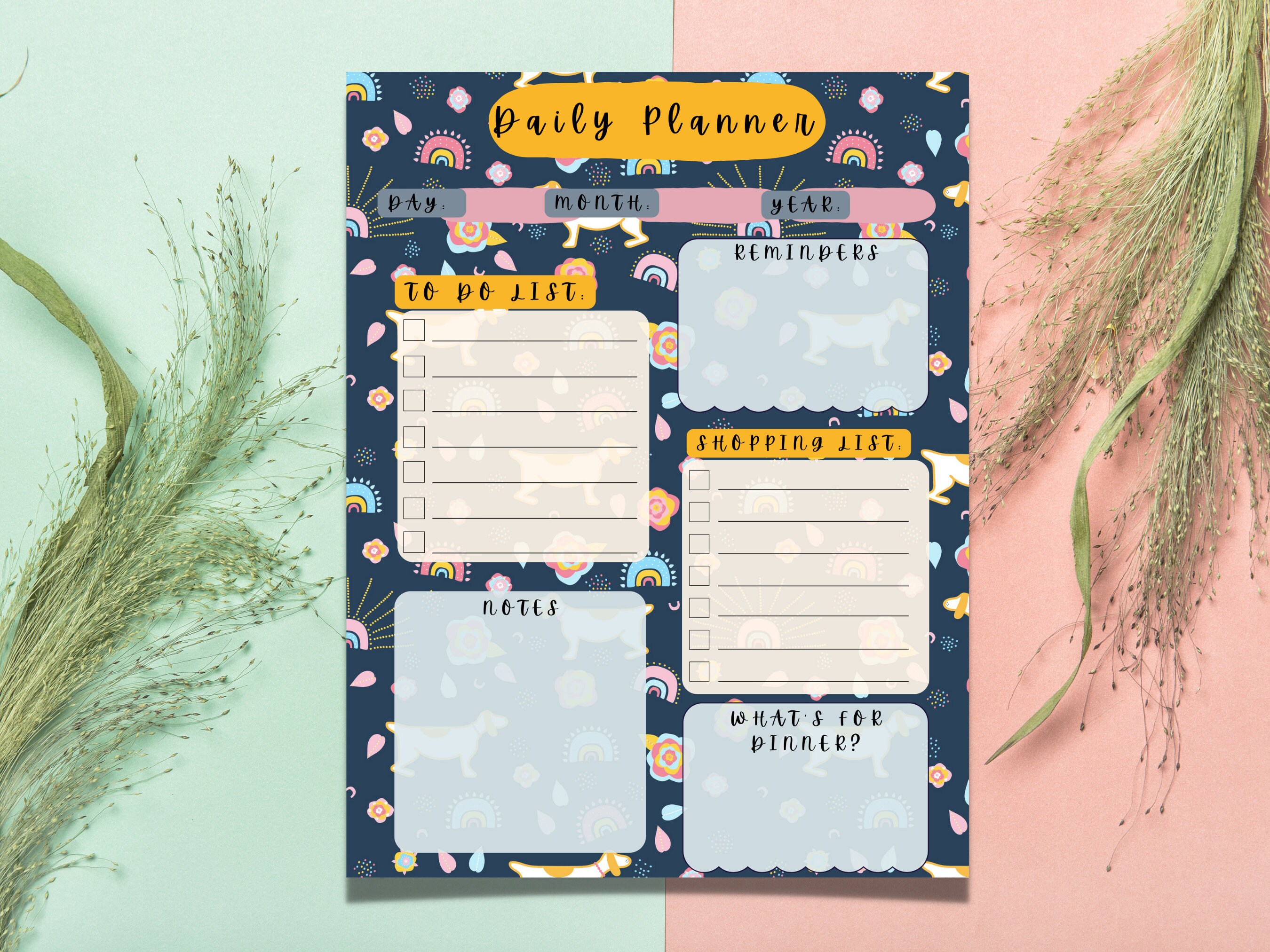 Rainbow Dog Daily Planner Printable, Productivity Planner, Dog Pattern ...