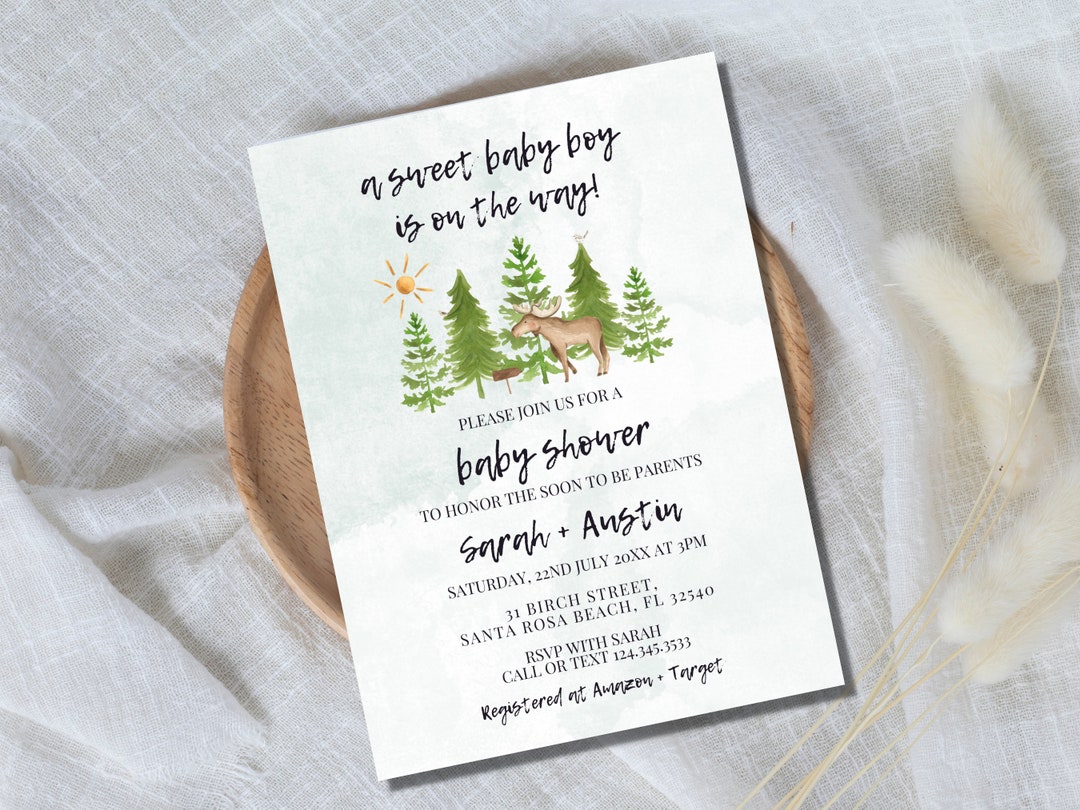 Outdoorsy Baby Shower Invitation Set Template - Woodland Creatures Baby ...