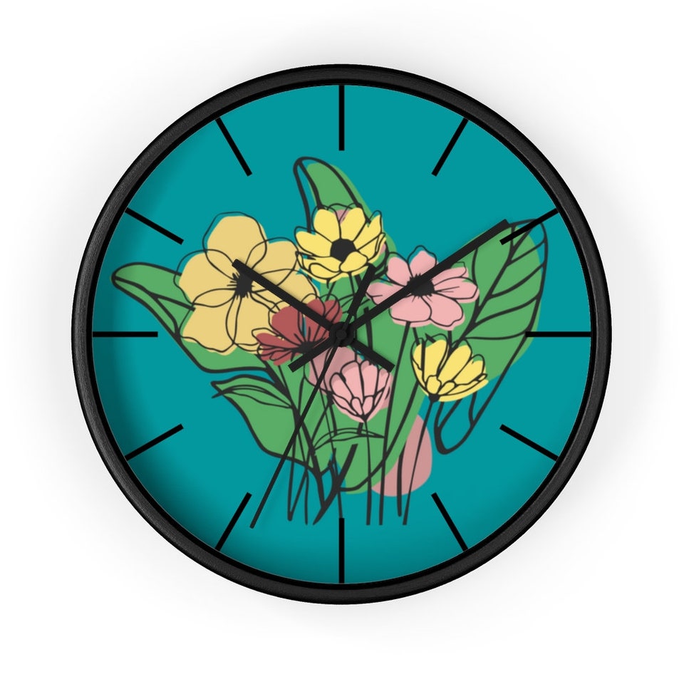 Floral Wall Clock, Cute Flower Clock, Bohemian Wall Clock, Custom Clock ...