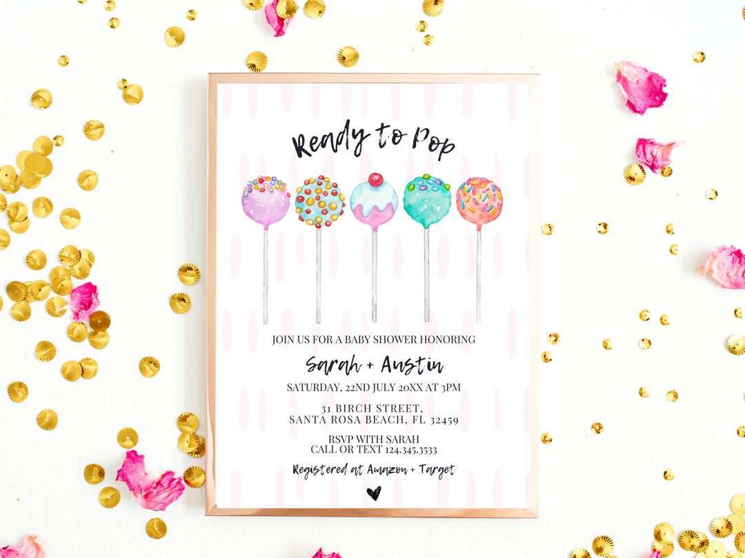 Ready to Pop Baby Shower Invitation Bundle Editable Cake Pop Invite ...