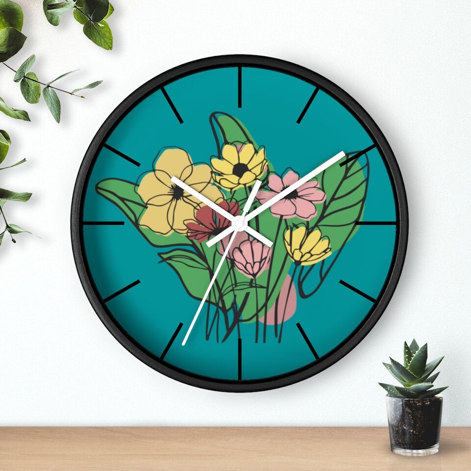 Floral Wall Clock, Cute Flower Clock, Bohemian Wall Clock, Custom Clock ...