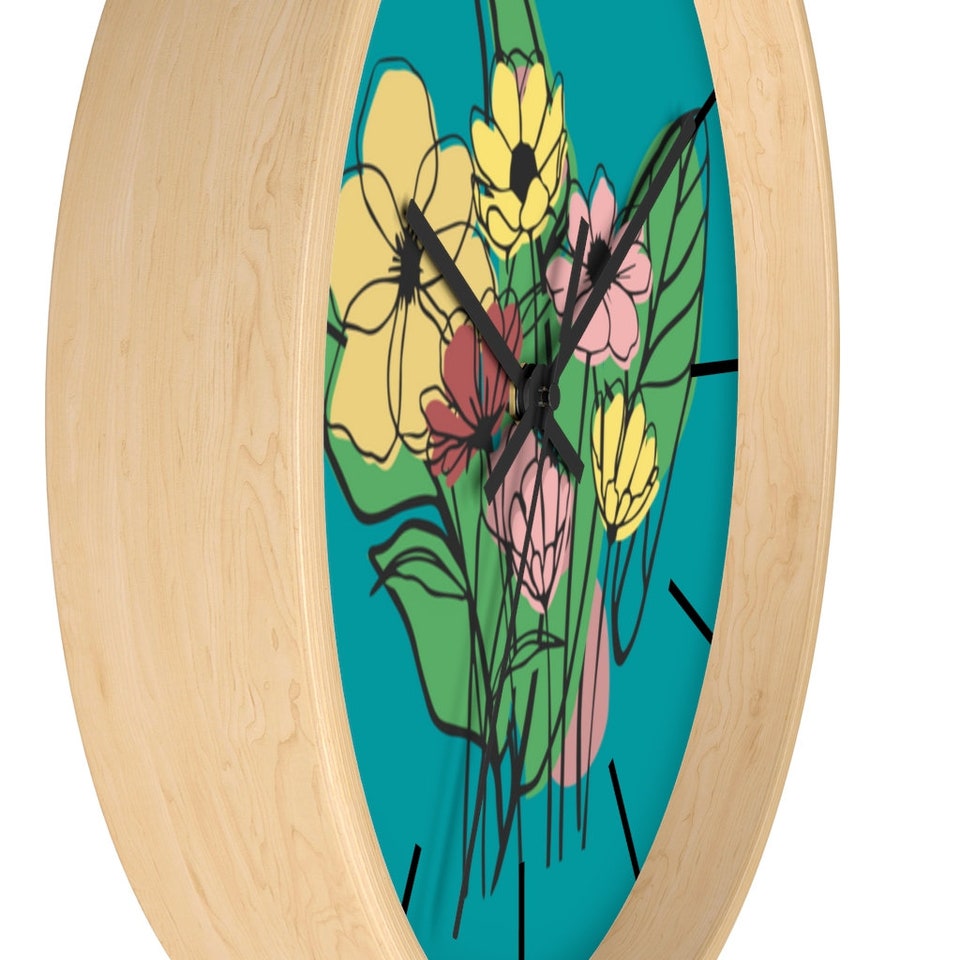 Floral Wall Clock, Cute Flower Clock, Bohemian Wall Clock, Custom Clock ...