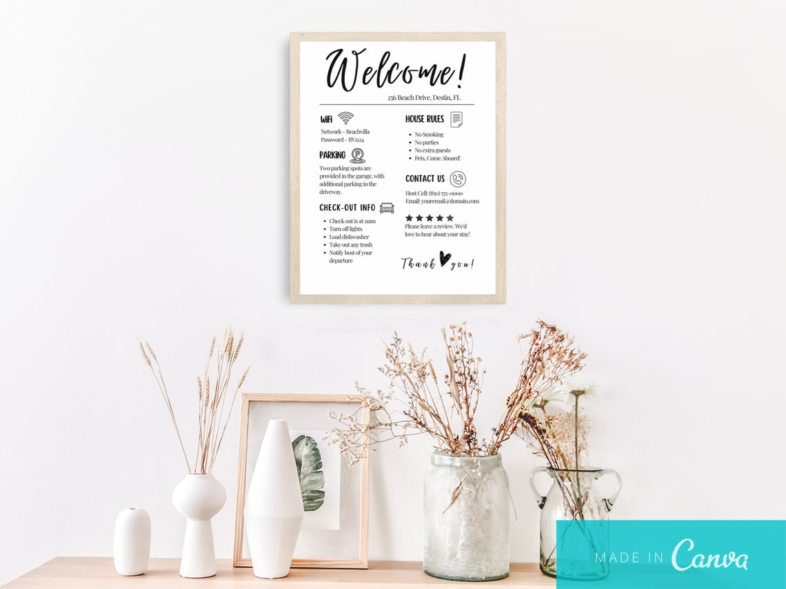 Short-term Rental Welcome Sign Template - Editable Welcome Sign ...