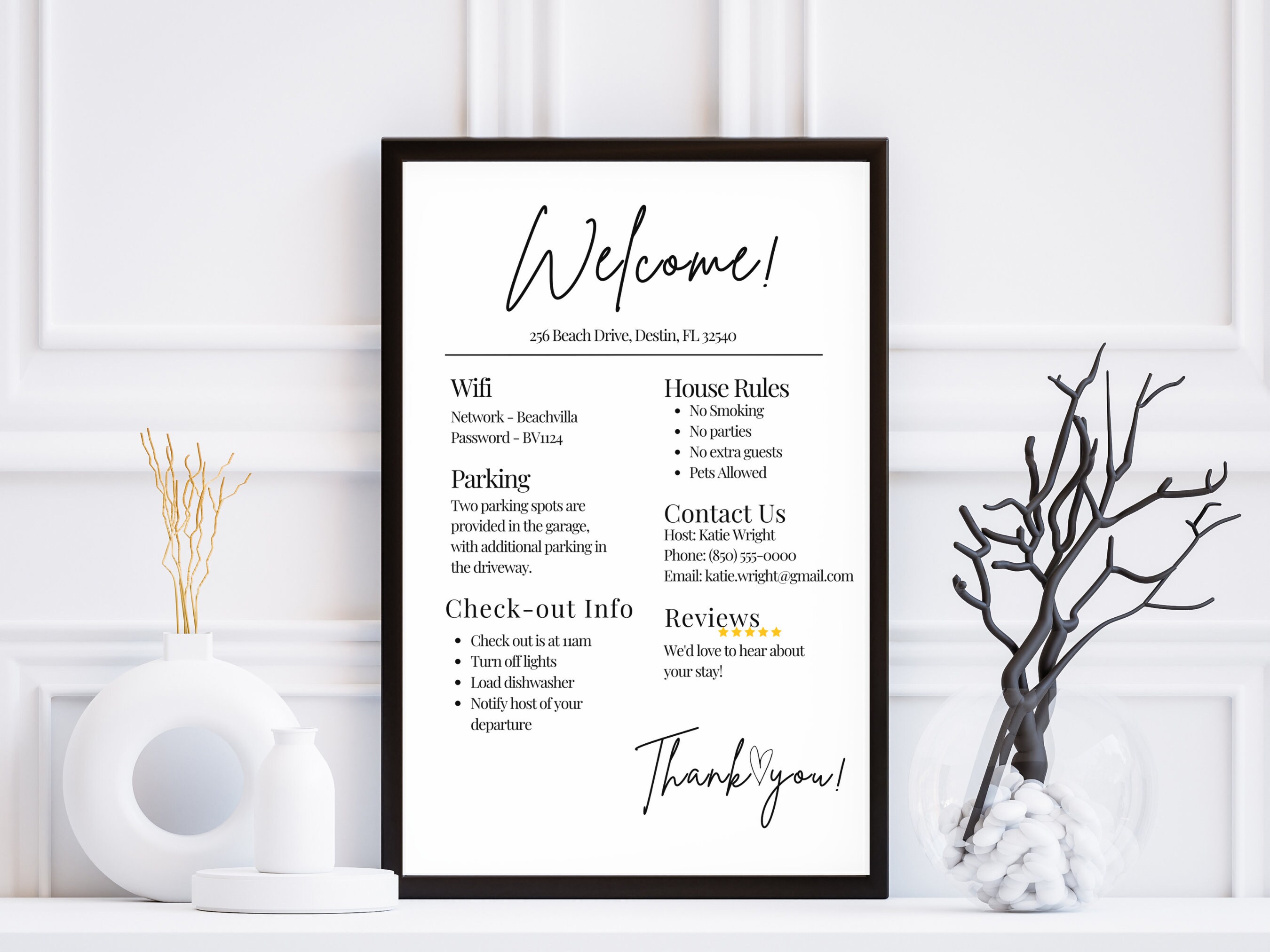Rentals Welcome Sign Template - Minimalist Customizable Welcome Sign ...