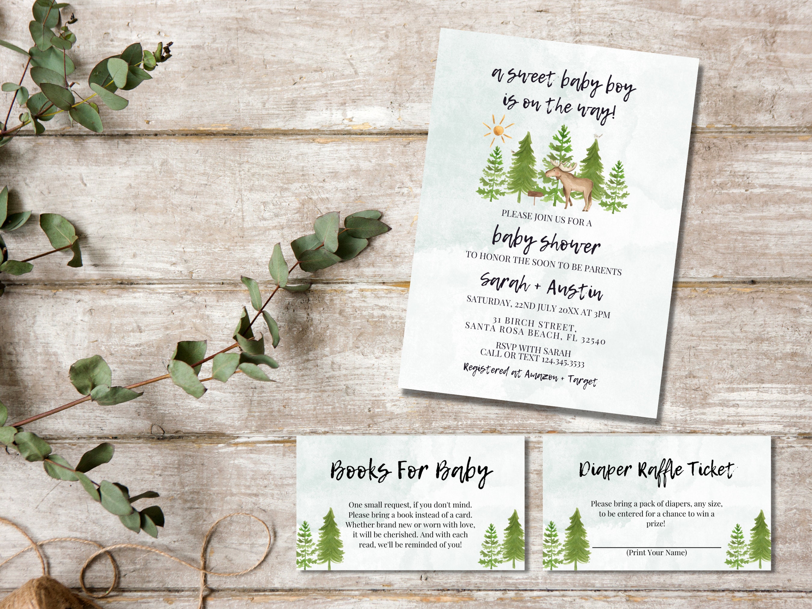 Outdoorsy Baby Shower Invitation Set Template - Woodland Creatures Baby ...