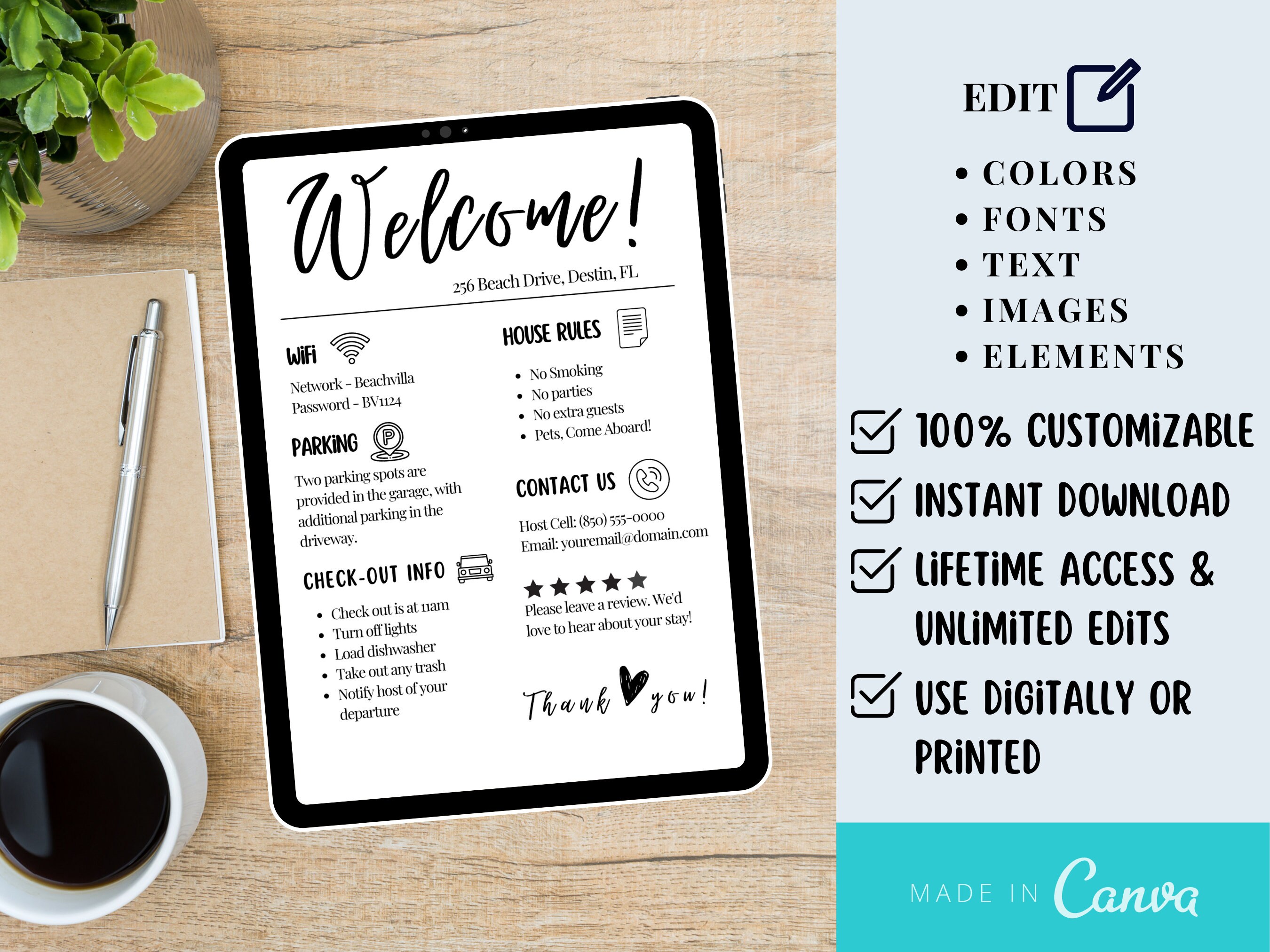 Short-term Rental Welcome Sign Template - Editable Welcome Sign ...