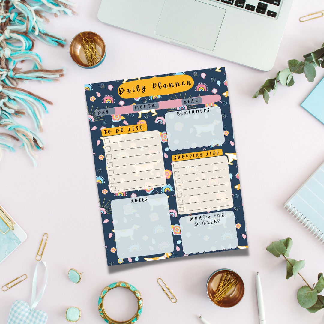 Rainbow Dog Daily Planner Printable, Productivity Planner, Dog Pattern ...